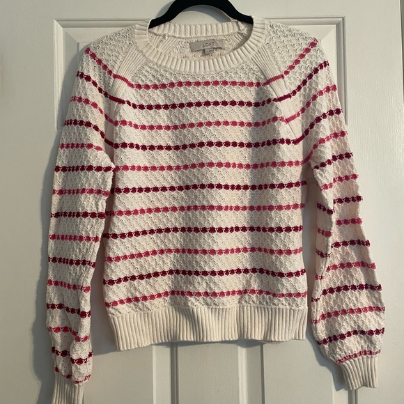 LOFT | Sweaters | Loft White Pink And Red Striped Sweater | Poshmark